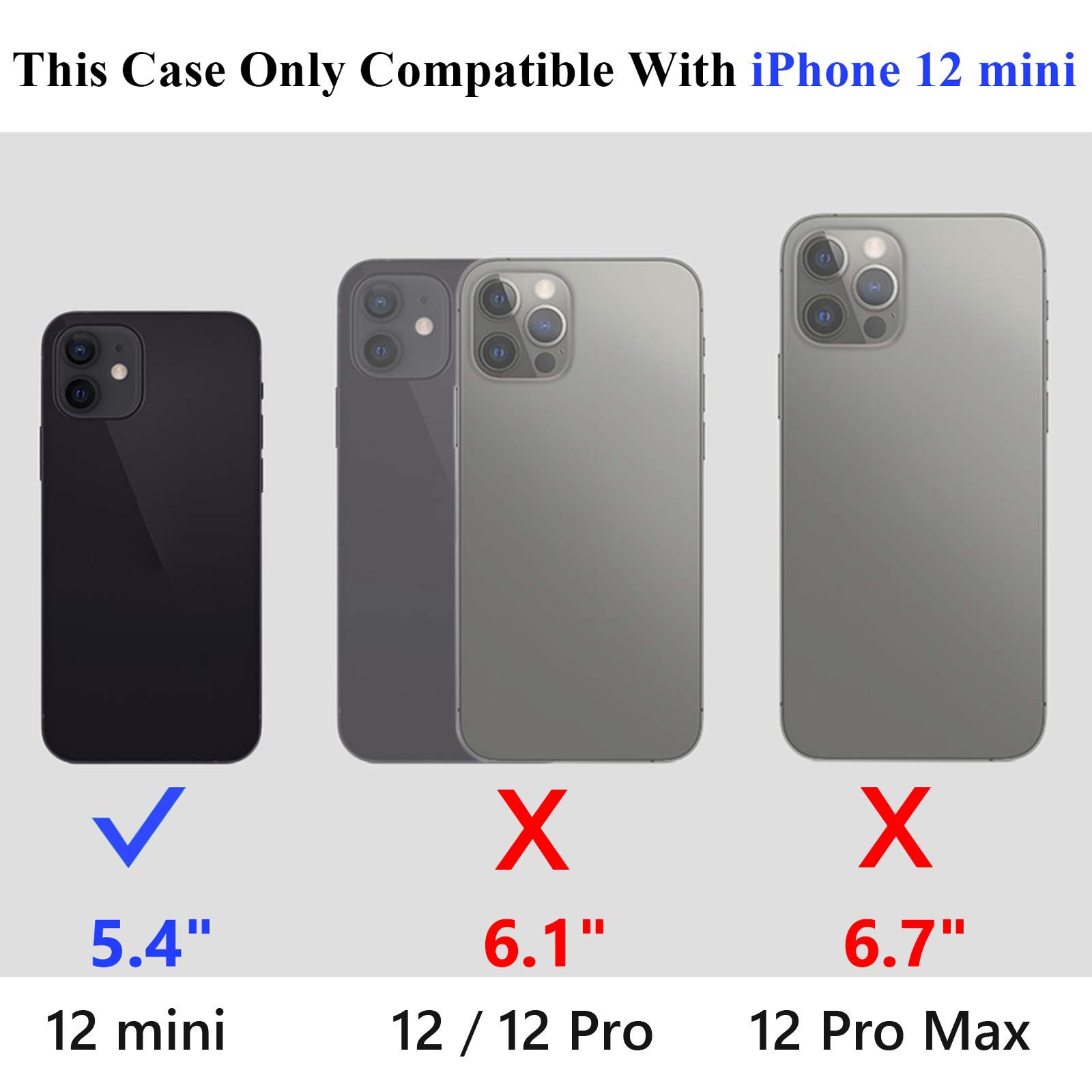 Vofolen Compatible with iPhone 12 Mini Case 5G Wallet Cover Credit Card Holder Slot Sliding Door Hidden Back Pocket Anti-Scratch Dual Layer Protective Shell Compatible with iPhone 12 Mini Army Green