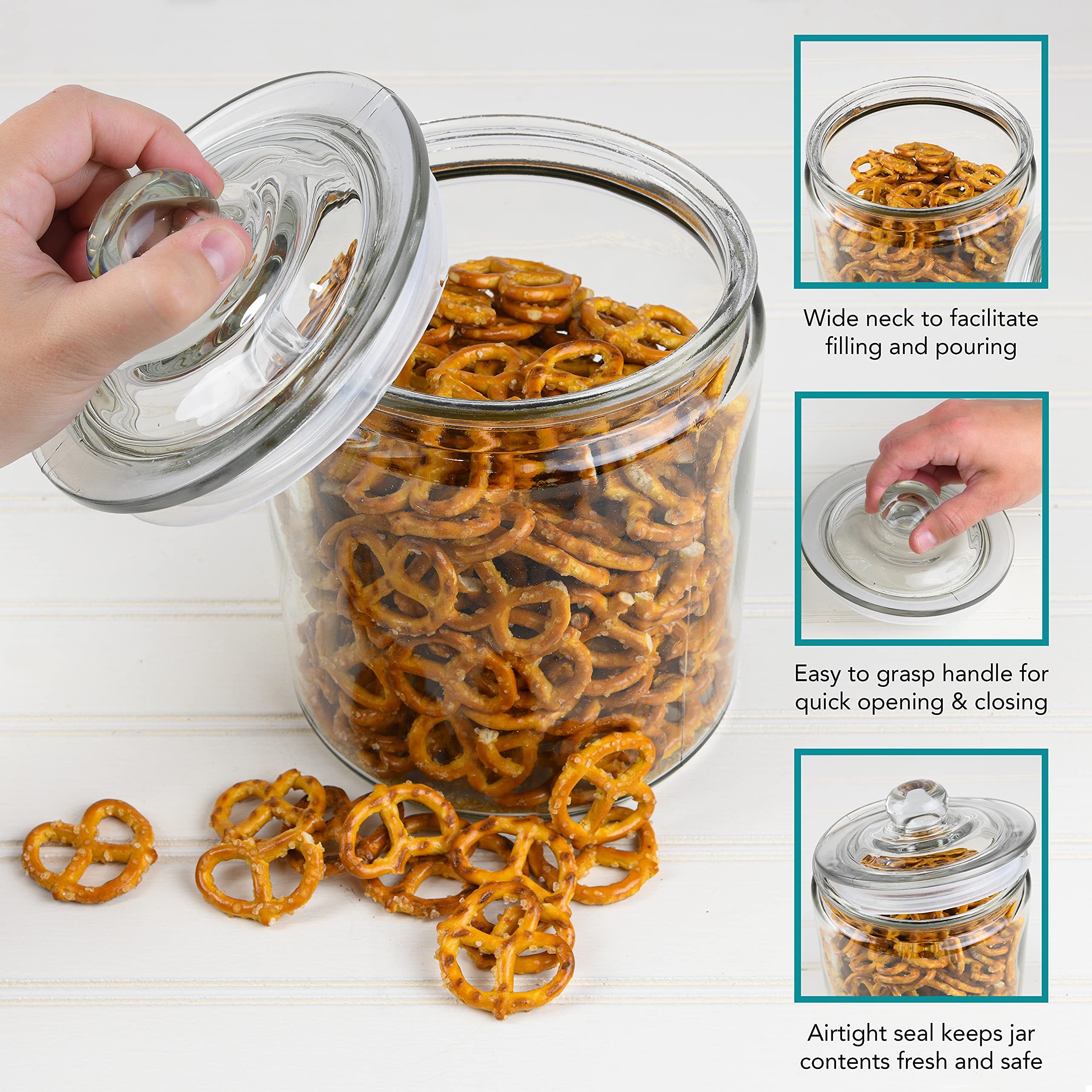 Glass Cookie Jar -2x 1/2 Gallon (64oz) & 1/4Gallon (32oz) - Glass Apothecary Jars With Lids - Canister Sets For Kitchen Counter - Glass Candy Jars - Glass Canisters Set Of 4 - Sugar Containers For Countertop (Glass Jars with labels)
