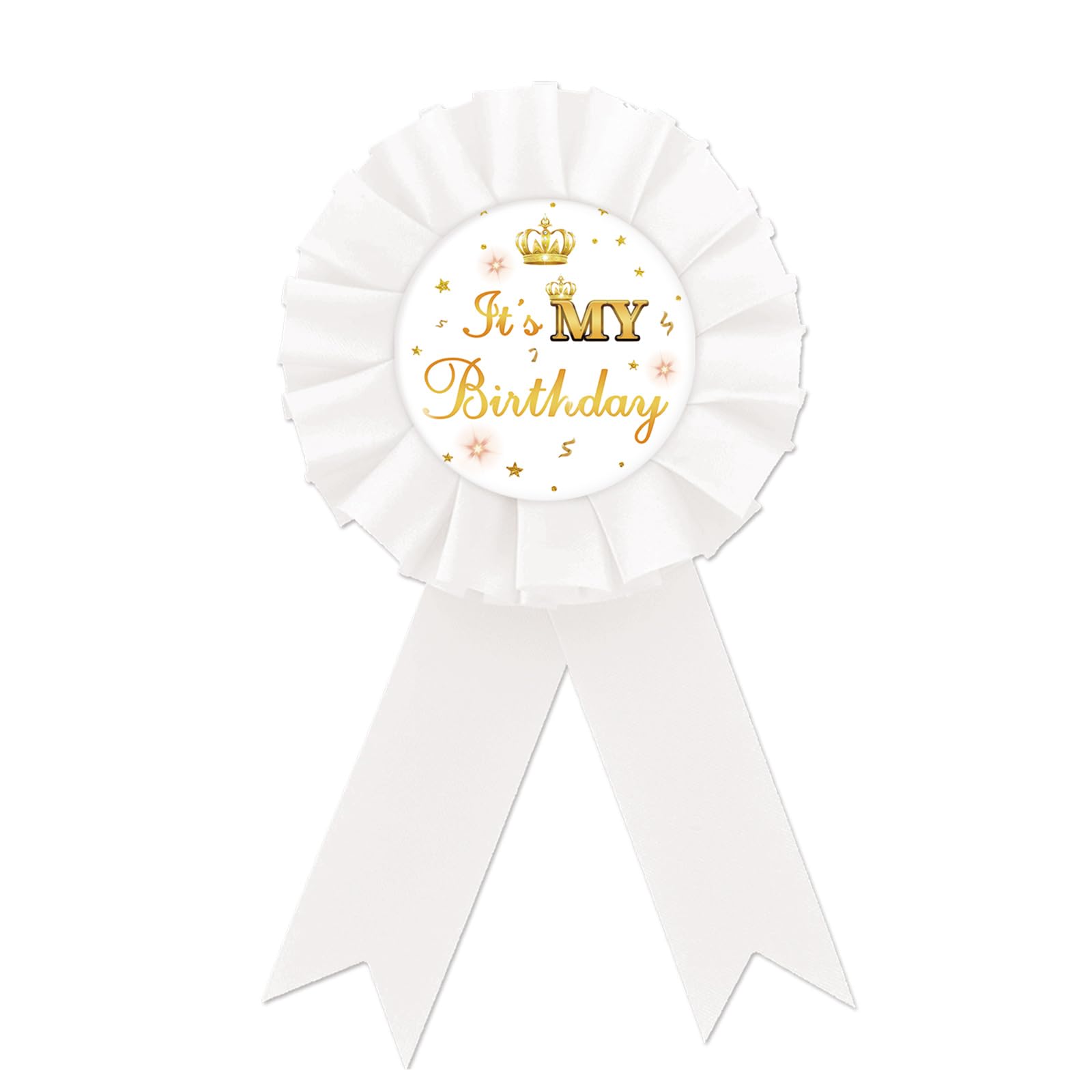 White It's My Birthday Tinplate Badge Pin, White Rosette Happy Birthday Pin for Women, Cheers to 21st/30th/40th/50th Years Award Ribbon, It's My Birthday Party Decorations