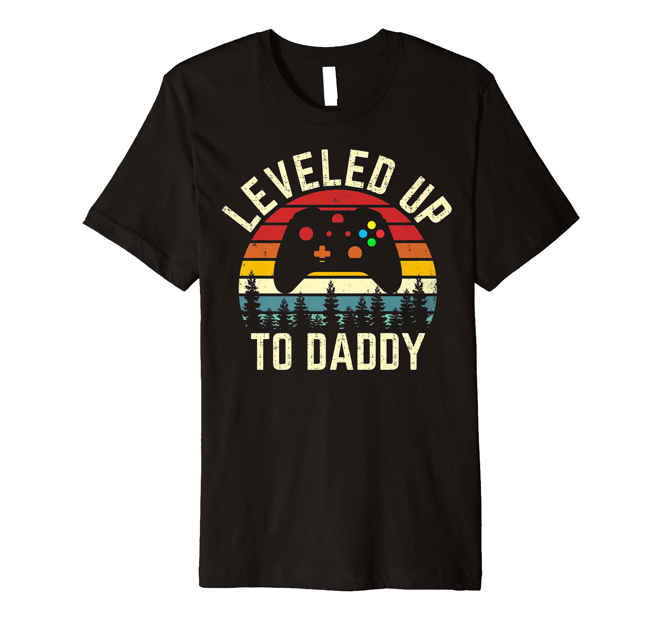 vintage sunset leveled up to daddy funny video gaming 2021 Premium T-Shirt