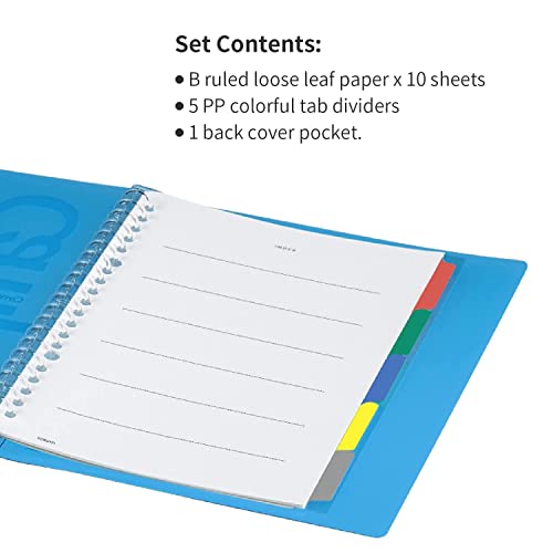 Kokuyo Campus Slide Binder with 5 Tab Dividers, Middle Type, B5, 26 Holes, Up to 100 Sheets, Light Blue, Plus 200 Sheets of Loose-Leaf Paper, Japan Import (RU-P333NLB & NO-S836BT)