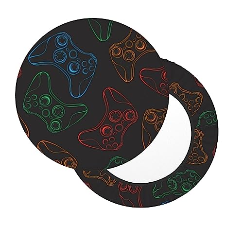 Kuilepa Gamepad Joystick Game Round Bar Chair Cushion Cover 14 Inch,Bar Stool Protector with Elastic, Soft Washable Round Chair Cover for Wooden Metal Stools