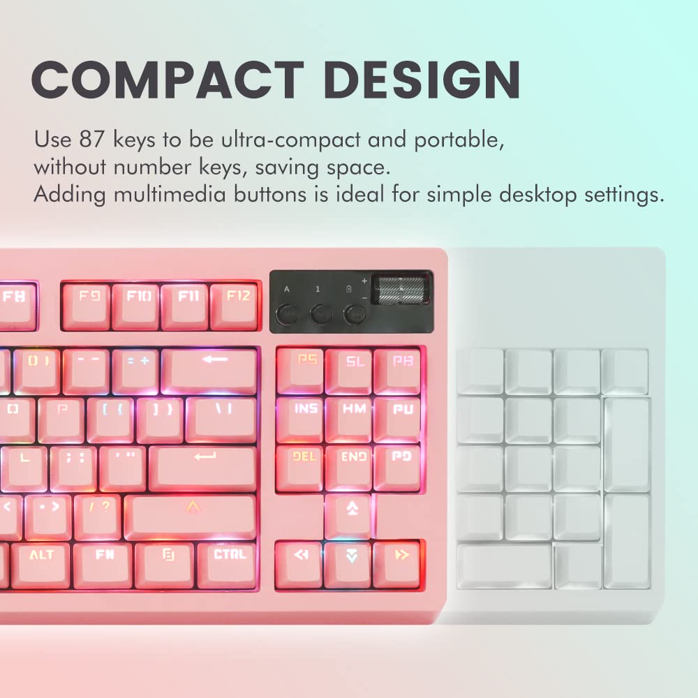 Wireless Mechanical Keyboard and Mouse Combo - RGB Backlit, Rechargeable Battery, Ergonomic Design, 2.4G Wireless Connection, 87-Key for Gaming and Typing(Pink)