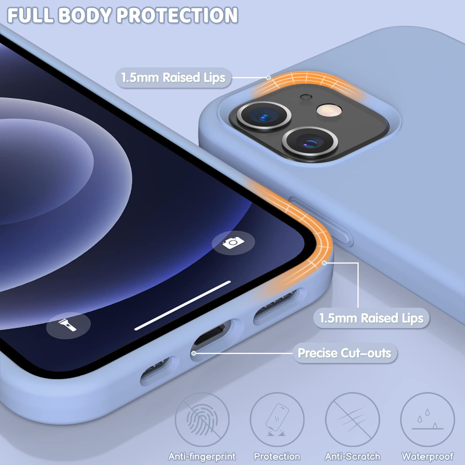 OuXul Compatible with iPhone 12 Mini Case,Liquid Silicone Gel Rubber Phone Case,iPhone 12 Mini Case 2020 Cover 5.4 Inch Full Body Slim Soft Microfiber Lining Protective Case(Lilac)