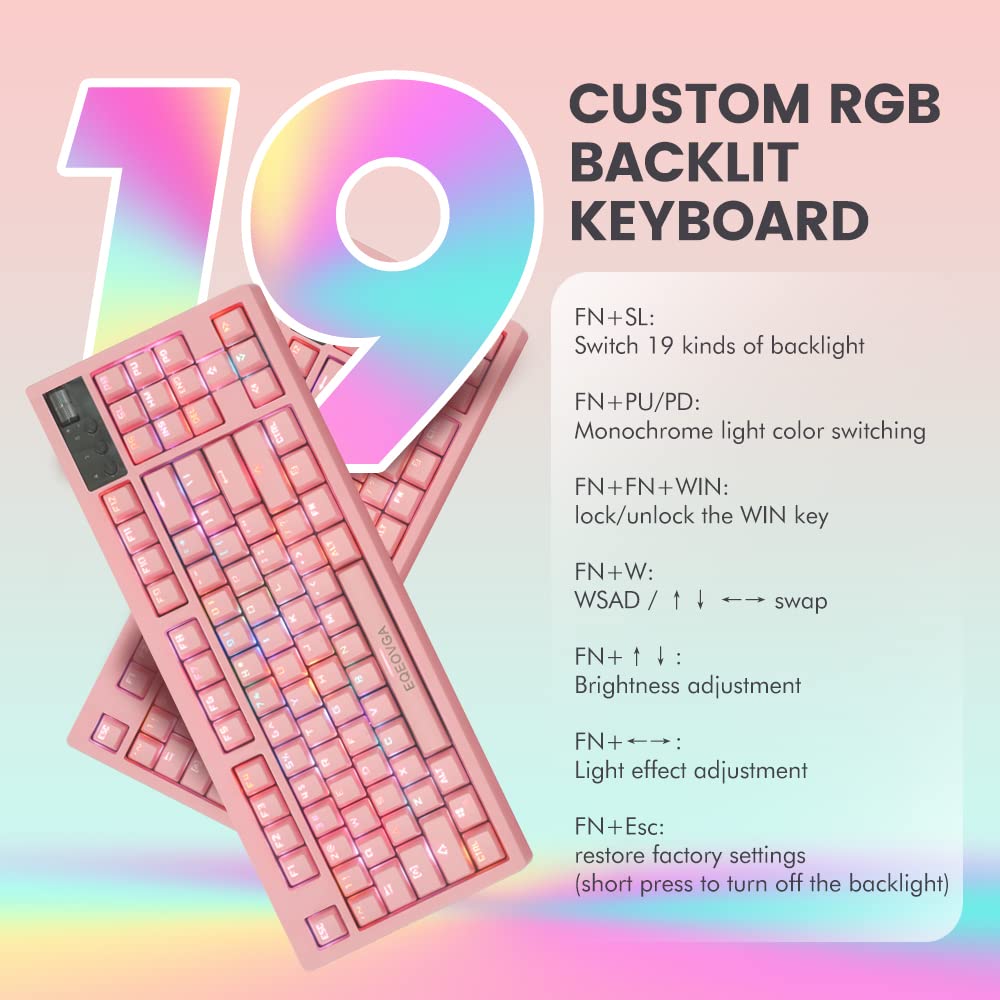 Wireless Mechanical Keyboard and Mouse Combo - RGB Backlit, Rechargeable Battery, Ergonomic Design, 2.4G Wireless Connection, 87-Key for Gaming and Typing(Pink)