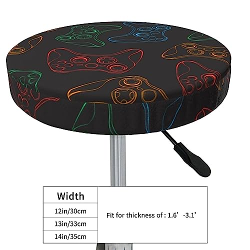 Kuilepa Gamepad Joystick Game Round Bar Chair Cushion Cover 14 Inch,Bar Stool Protector with Elastic, Soft Washable Round Chair Cover for Wooden Metal Stools