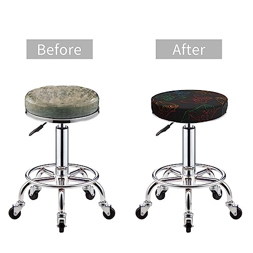 Kuilepa Gamepad Joystick Game Round Bar Chair Cushion Cover 14 Inch,Bar Stool Protector with Elastic, Soft Washable Round Chair Cover for Wooden Metal Stools