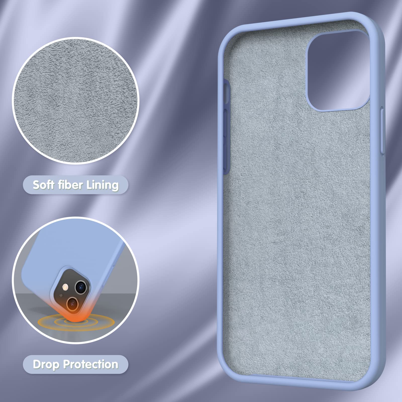 OuXul Compatible with iPhone 12 Mini Case,Liquid Silicone Gel Rubber Phone Case,iPhone 12 Mini Case 2020 Cover 5.4 Inch Full Body Slim Soft Microfiber Lining Protective Case(Lilac)