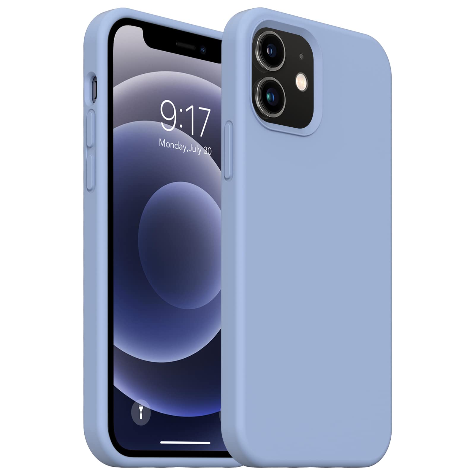 OuXul Compatible with iPhone 12 Mini Case,Liquid Silicone Gel Rubber Phone Case,iPhone 12 Mini Case 2020 Cover 5.4 Inch Full Body Slim Soft Microfiber Lining Protective Case(Lilac)