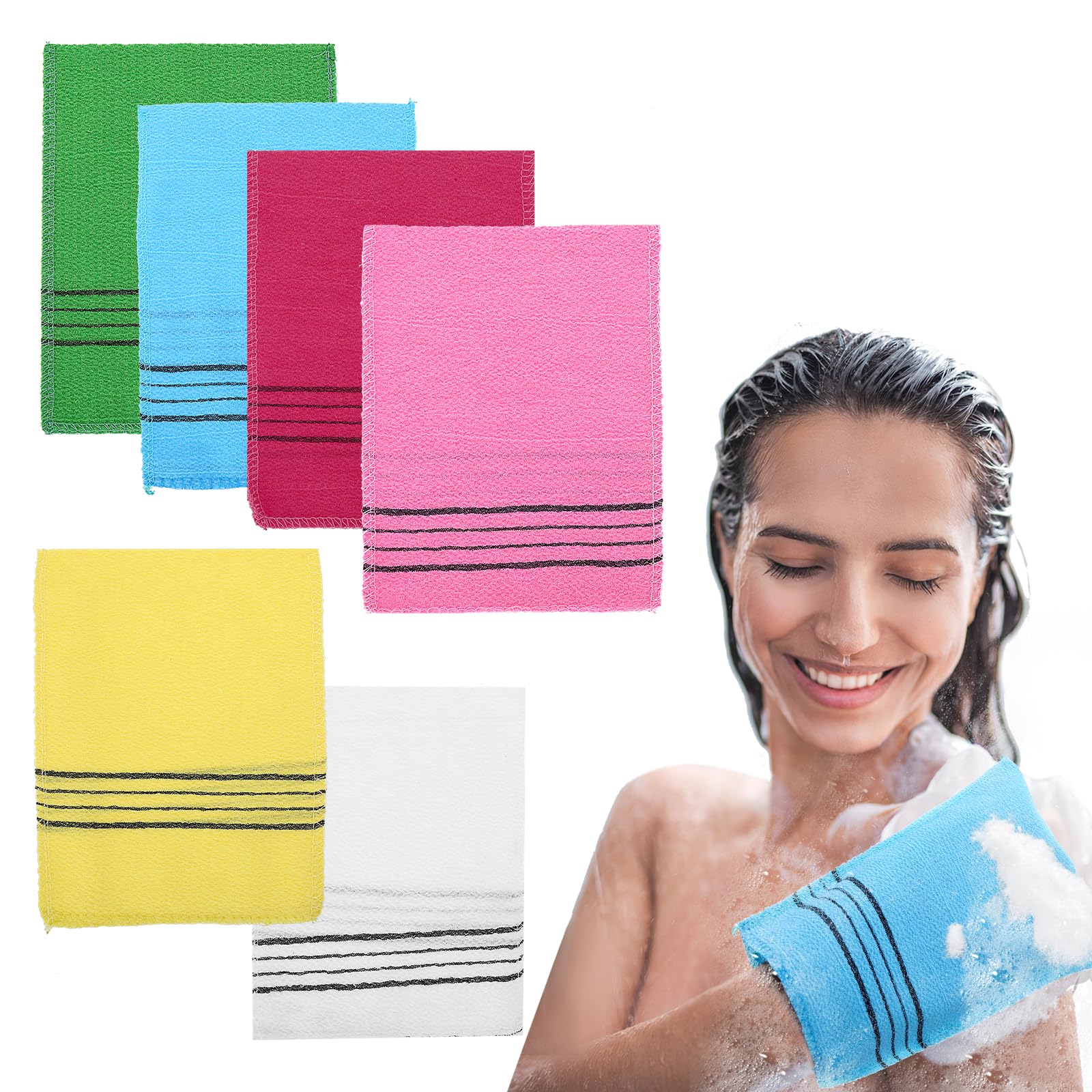 Prasacco 6 Pcs Korean Exfoliating Washcloth, Asian Exfoliating Mitt Bath Glove Washcloth Colorful Exfoliating Cloth Skincare Exfoliating Scrub Bath Cloth for Removing Dry Dead Skin (6 Colors)