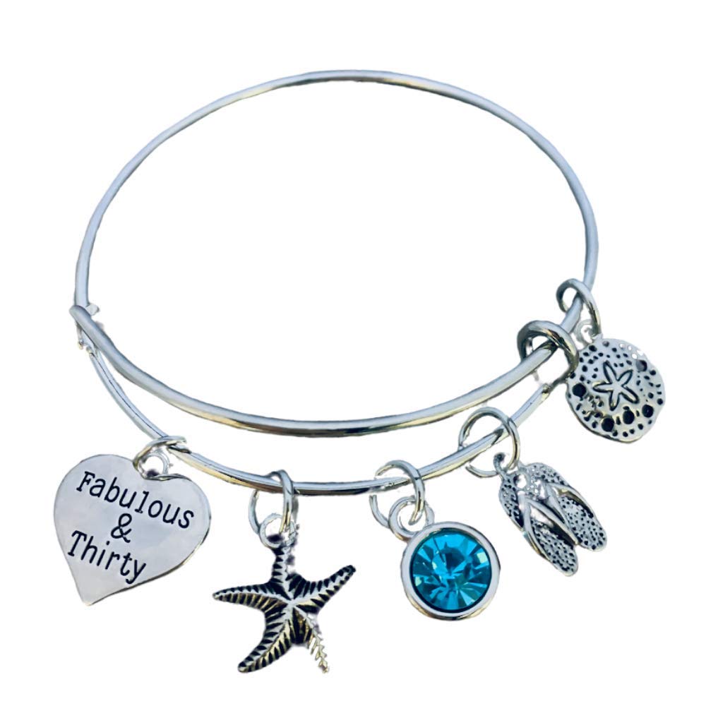 Infinity Collection Birthday Charm Bangle Bracelet, Silver Plated Nautical Beach Jewelry, Birthday Gift for Beach Women (60th)