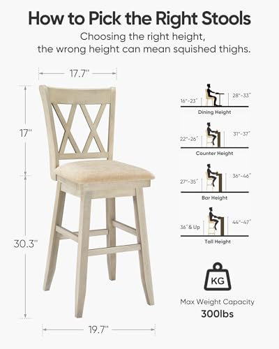 Bar Stools Set of 3, 30.3" Seat H for 39.3"~41.3" Counter Height, 360° Swivel Modern Bar Stool with Curved Wooden Back, Luxury Cloth Fabric Upholstered Counter Stools for Kitchen Island Counter