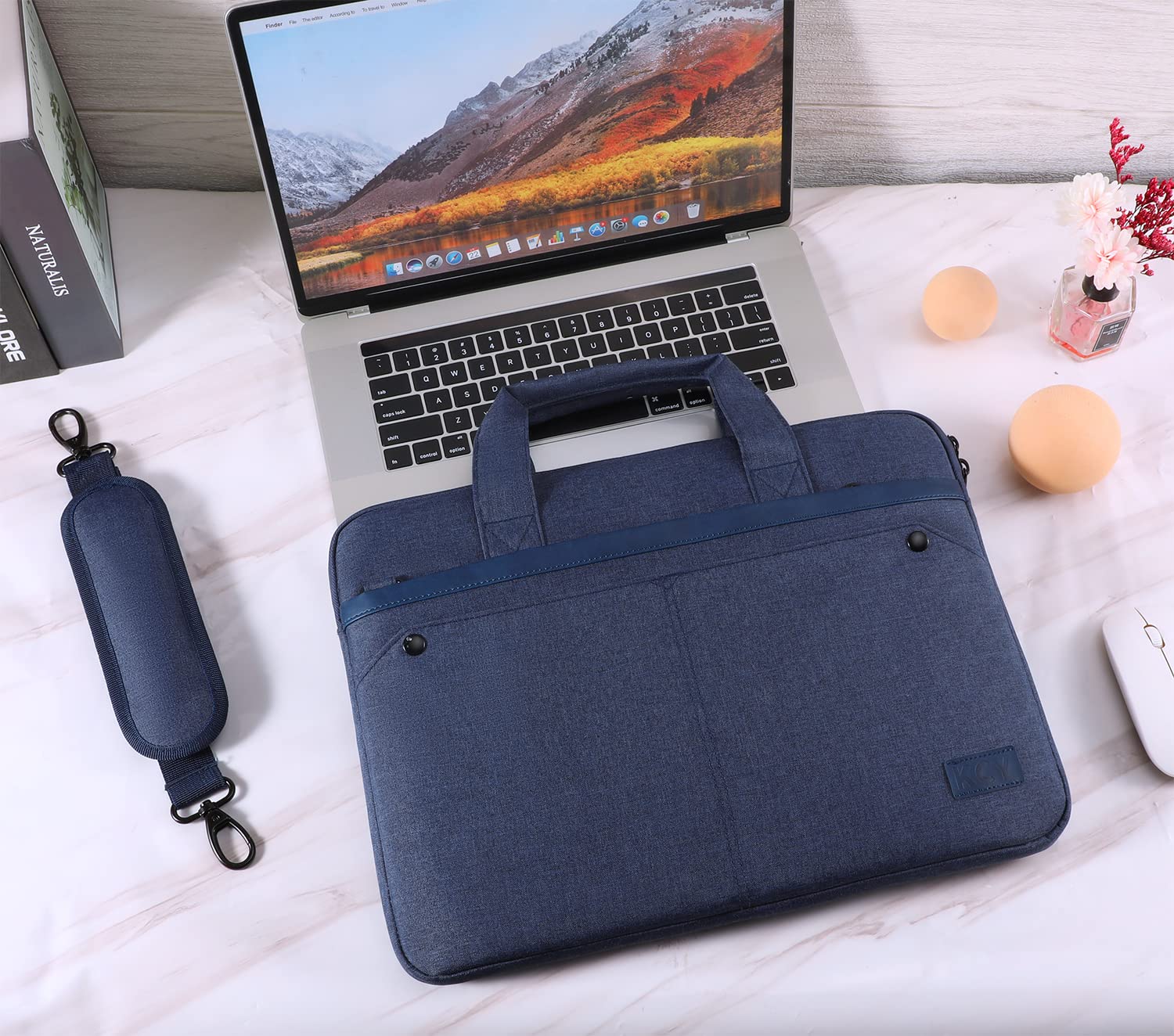 KCY Laptop Bag Case 13 13.3 14 Inch with Shoulder Starp, Waterproof Slim Computer Sleeve Compatible with MacBook Air 13 M1/M2, MacBook Pro 13/14, 13.5” Surface Laptop 5/4, Chromebook 14, Blue