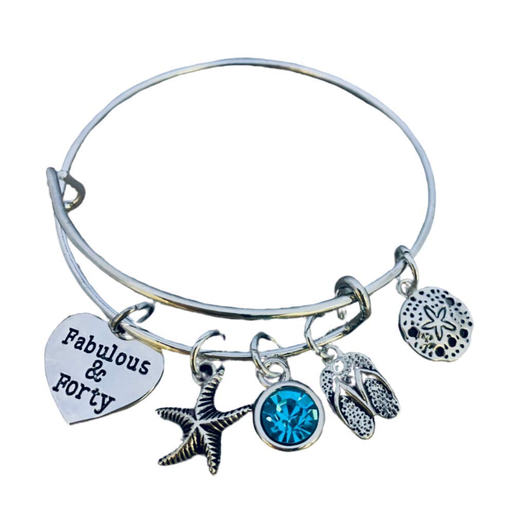 Infinity Collection Birthday Charm Bangle Bracelet, Silver Plated Nautical Beach Jewelry, Birthday Gift for Beach Women (60th)