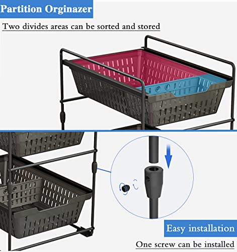 junyuan Under Sink Organizers and Storage,Bathroom Countertop Organizer,Pull Out Cabinet Organizer Baskets with Dividers,Black