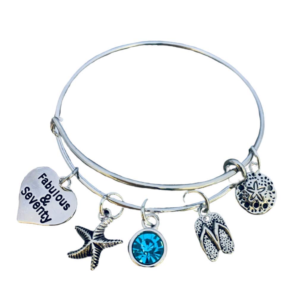 Infinity Collection Birthday Charm Bangle Bracelet, Silver Plated Nautical Beach Jewelry, Birthday Gift for Beach Women (60th)