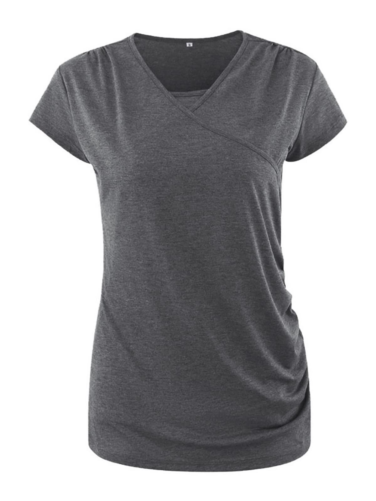 Ecavus 3PCS Women's Maternity Nursing Tops for Breastfeeding Short Sleeve Side Ruched Nursing Shirts