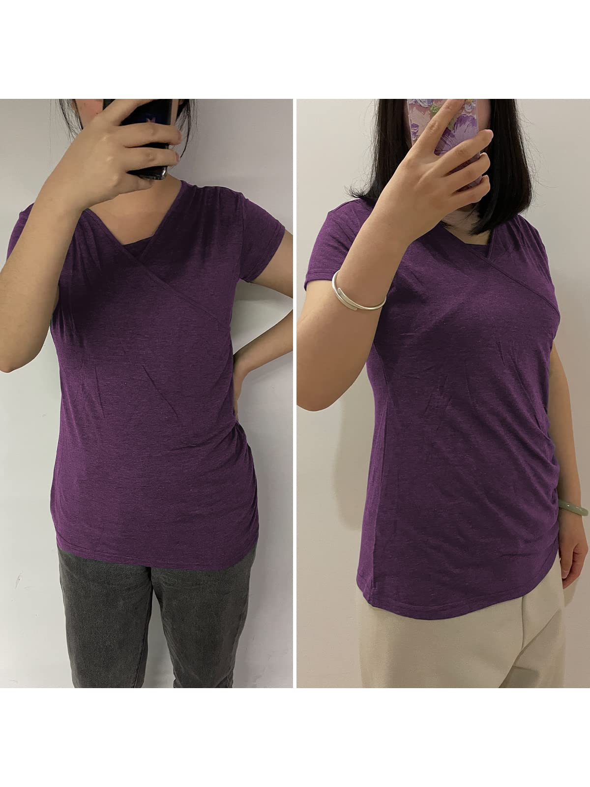 Ecavus 3PCS Women's Maternity Nursing Tops for Breastfeeding Short Sleeve Side Ruched Nursing Shirts