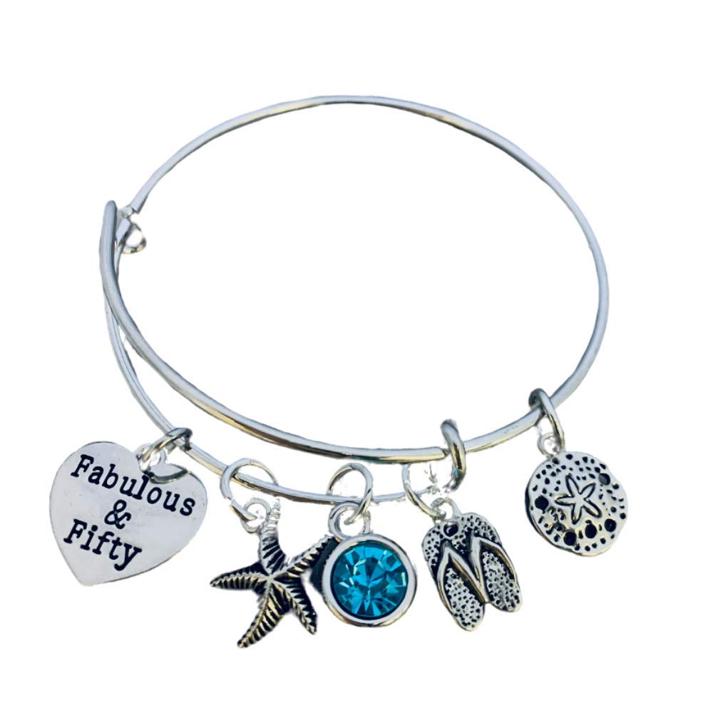 Infinity Collection Birthday Charm Bangle Bracelet, Silver Plated Nautical Beach Jewelry, Birthday Gift for Beach Women (60th)