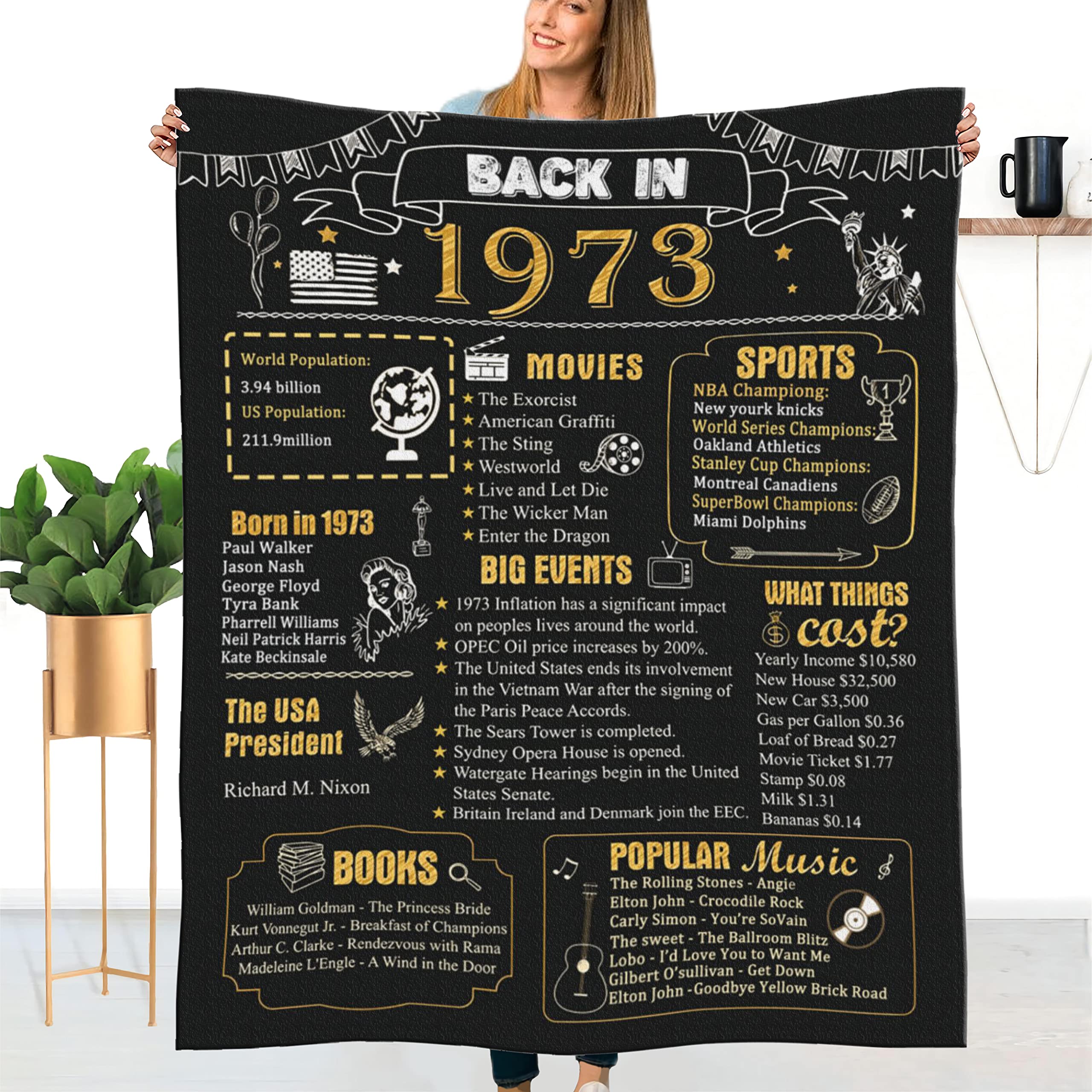 DPFQSKY 1973 50th Birthday Gifts for Men Women Blanket - 50th Anniversary Wedding Decorations - 50 Year Old Gift Idea for Husband Wife Dad Mom Back in 1973 Throw Blanket 60"x50"