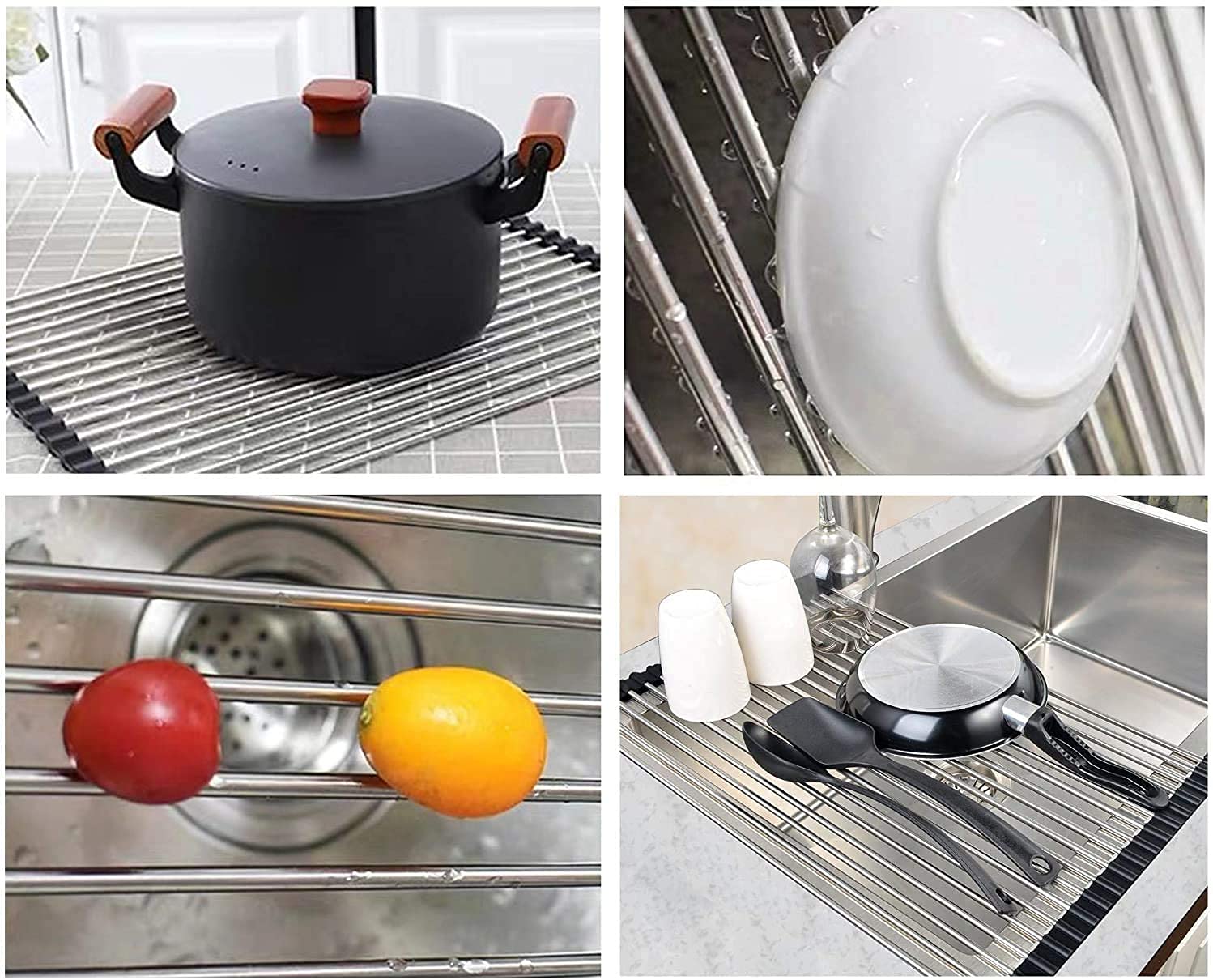 Fafcitvz Stainless Steel Roll Up Dish Rack Over The Sink Roll Out Dish Drying Rack for Kitchen Dishes,Cups