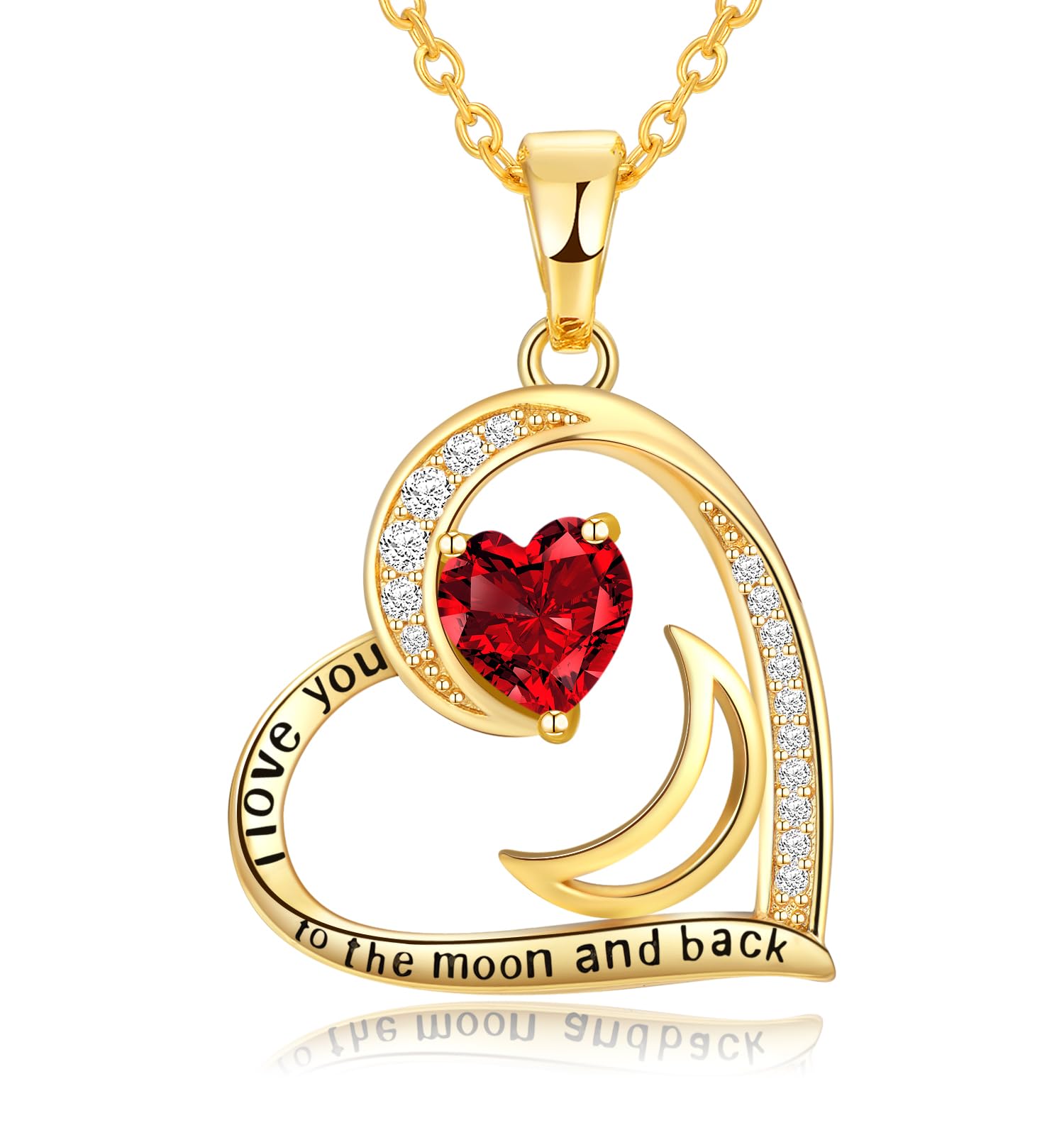DFUNH Heart Necklace for Women Gold Necklace for Womens Birthstone Jewelry for Women Necklaces for Wife Girlfriend I Love You Necklaces(G-Jan-Garnet)