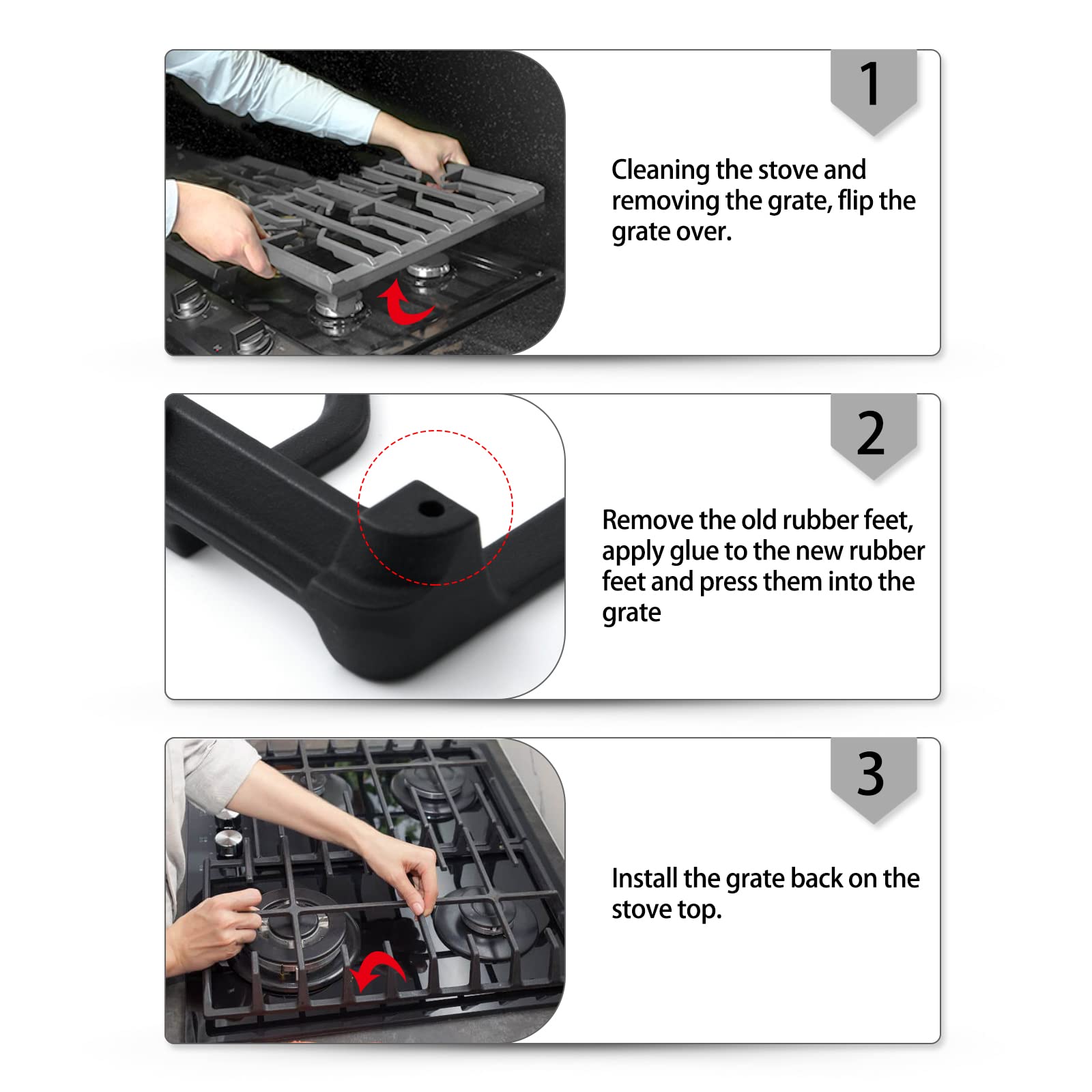 12Pcs 826885 Grate Rubber Feet Replacement for Wolf Range Stove Parts CG Series Gas Cooktop Grate Rubber Feet Support Bumpers Wolf Range Grate Rubber Foot Stove Top Protector Grate Pad replacement kit