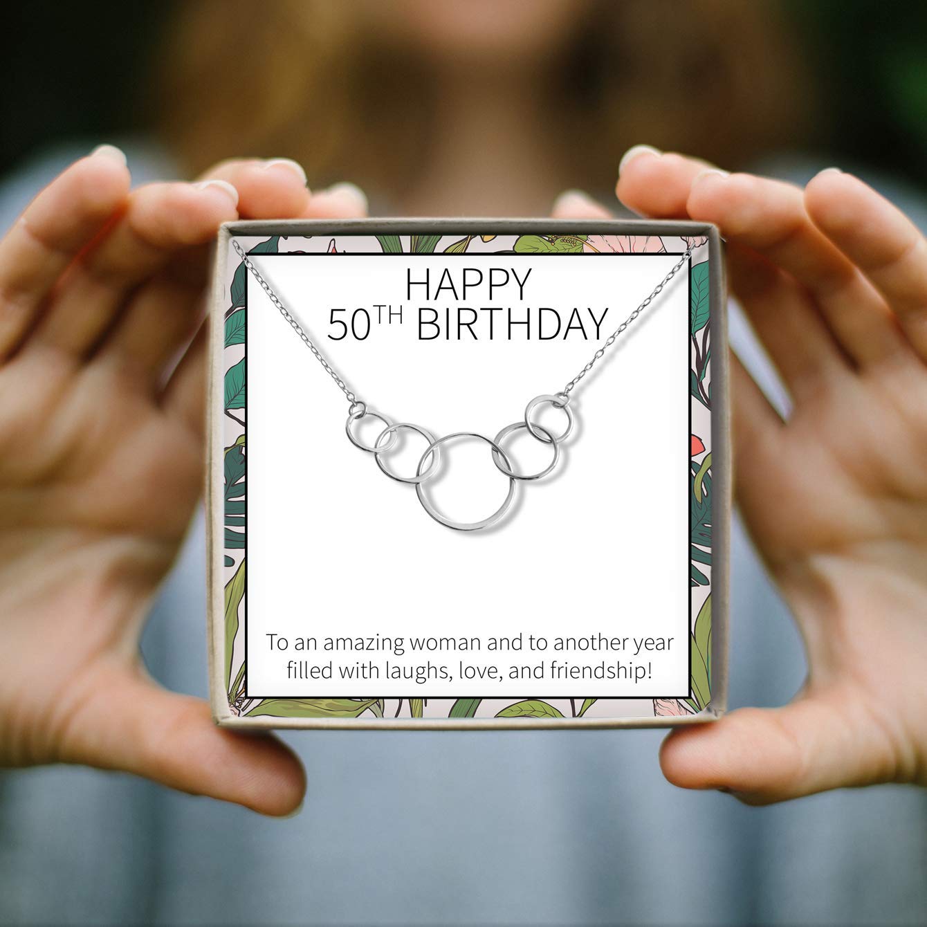 Dear Ava 50th Birthday Gift Necklace: Birthday Gift, Jewlery Gift For Her, 5 Asymmetrical Circles (silver-plated-brass, NA)