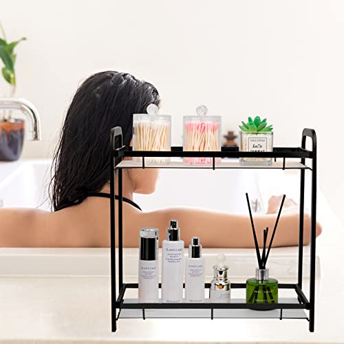 Hihotiner 2 Tier Bathroom Counter Organizer, Premium Sink Organizer Countertop, Kitchen Spice Rack Storage Shelf, Living Room Organization, Dresser Top Vanity Tray, Bedroom Storage, Black
