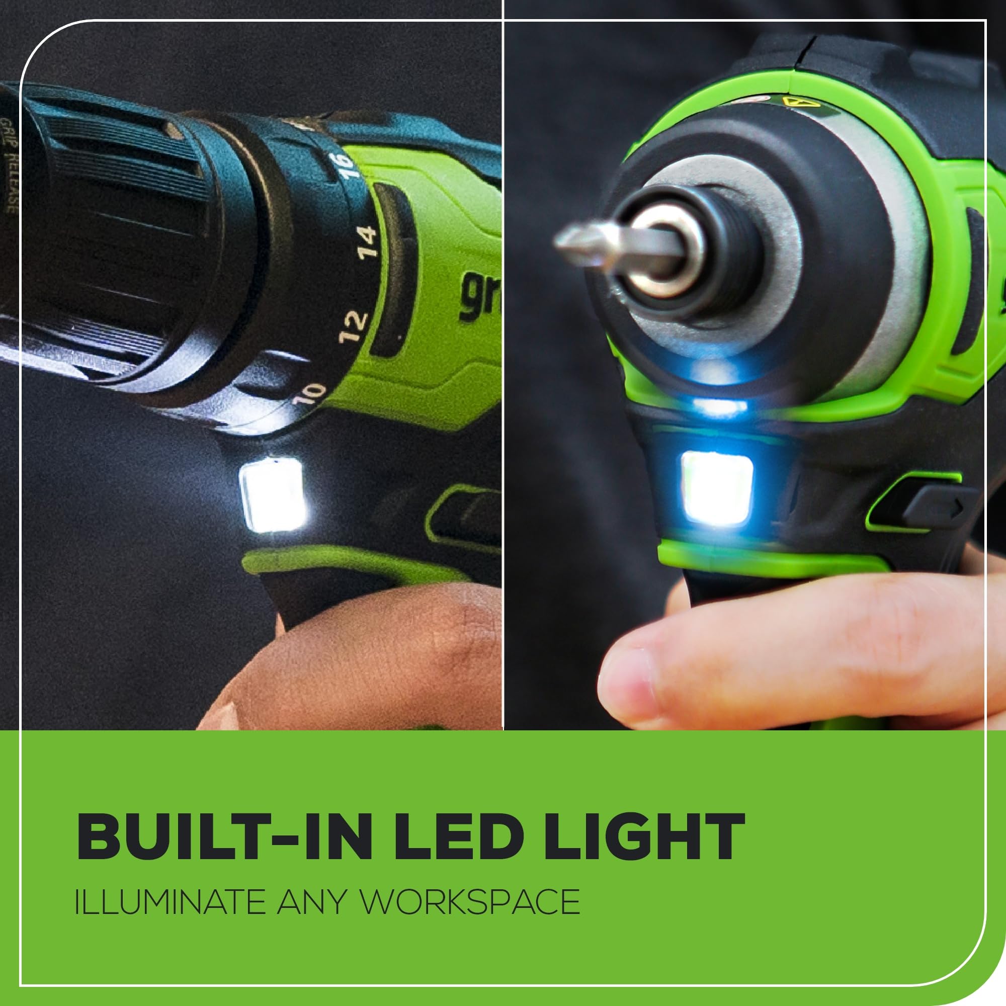 [Professional Grade] Greenworks 24V Max Cordless Brushless Drill + Impact Combo Kit, (2) 2.0Ah Batteries, FAST Charger, and Bag Included