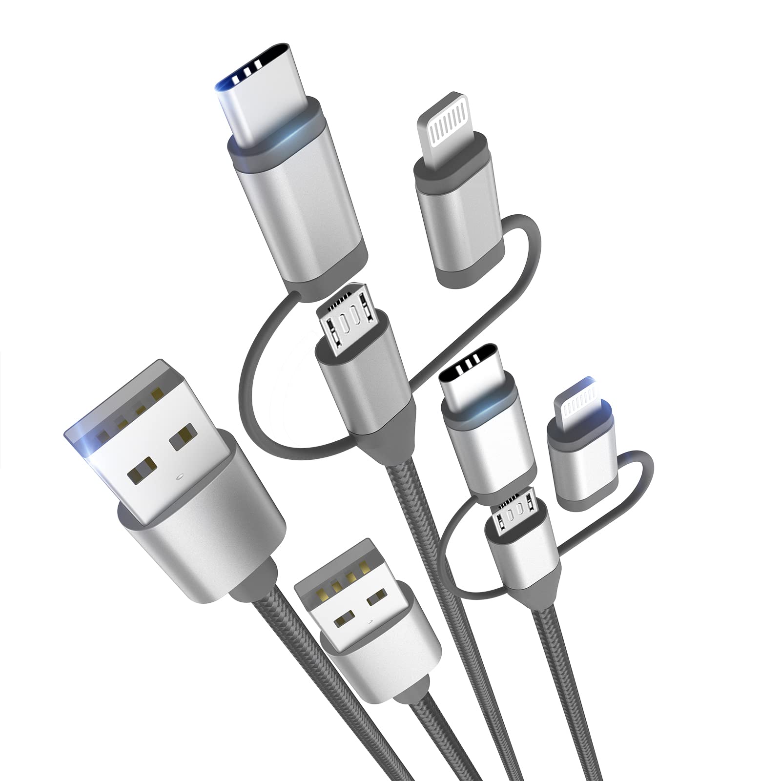 MICFLIP [Apple MFi Certified 3 in 1 Charging Cord Adapter with Lightning/Type-C/Micro USB Port Connectors for iPhone 15/14,iPad,Huawei, HTC,LG,Samsung Galaxy,Sony Xperia and More (2 Pack,3.5ft)