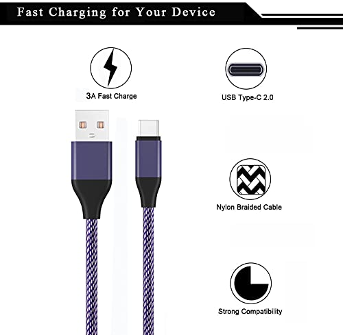 6FT 3A Fast USB C Charging Cord 2Pack Compatible with Amazon Fire 9th 10th 11th 12th Generation Tablet,New Fire HD 8 HD10 8Plus Tablet and Kids Edition 2019 2020 2021 Fire 72022- Purple