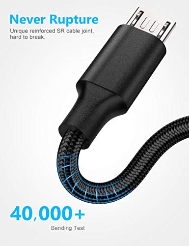 Micro USB Cable, Spater Nylon Braided Cord Android Charger (2-Pack, 6.6 Feet) Sync and Fast Charging Cable Compatible with Samsung, Kindle, Android Smartphones, Moto G5, PS4 (Black)