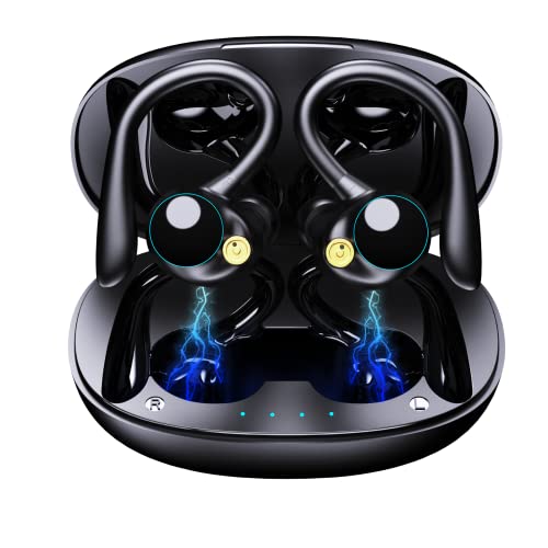 Bluetooth5.2 Headphones HD Calls 120Hrs Playtime Wireless Earbuds with Charging Case Wireless IPX7 Waterproof Ear Buds Touch Control Over-Ear Earphones with Earhooks for Sports/Running/Work/Gaming