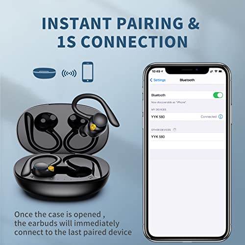 Bluetooth5.2 Headphones HD Calls 120Hrs Playtime Wireless Earbuds with Charging Case Wireless IPX7 Waterproof Ear Buds Touch Control Over-Ear Earphones with Earhooks for Sports/Running/Work/Gaming
