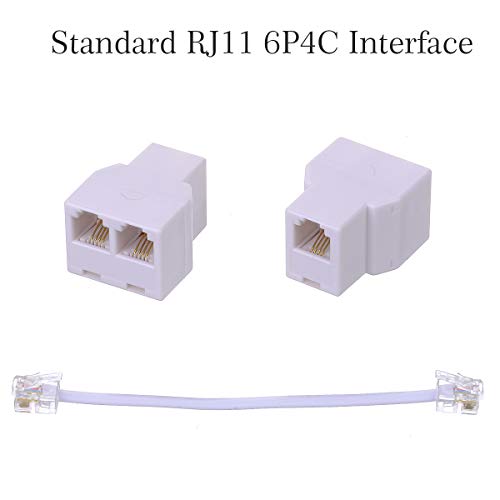 Phone Line Splitter,Telephone Splitter,with RJ11 6P4C Plugs, Suitable for Telephone, Fax Machine, 2 Pack White