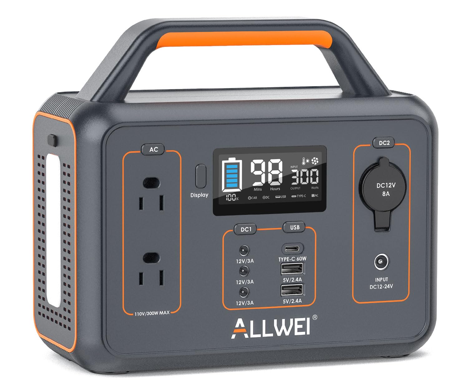 ALLWEI Portable Power Station 300W, Solar Generator 280Wh with 2 AC Outlet(Surge 600W), 78000mAh Solar Power Generator Lithium Battery for Outdoor CPAP Camping Power Outage Home Backup