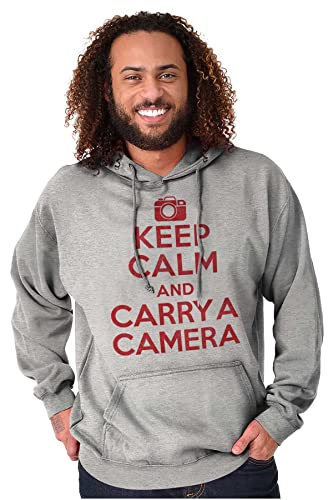 Brisco Brands Keep Calm Carry A Camera Photographer Hoodie Sweatshirt Women Men Sport Grey