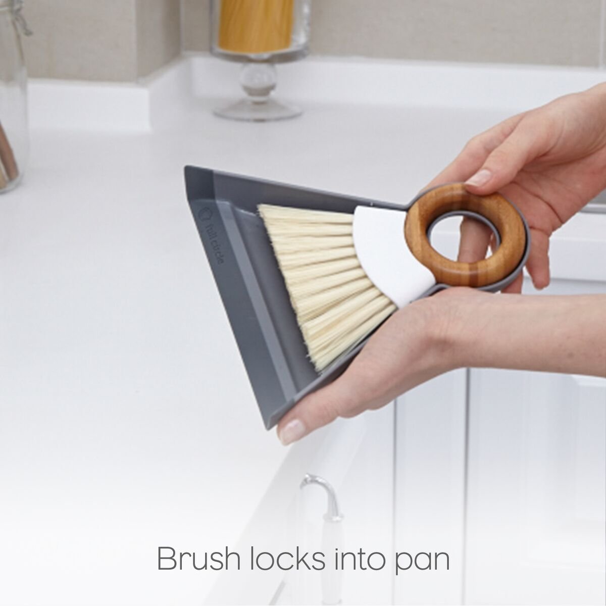 Full Circle and Brush Set, White Tiny Team Mini Dustpan and Micro Manager Home & Kitchen Detail Cleaning Brush, White