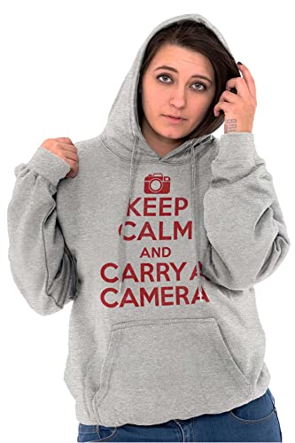 Brisco Brands Keep Calm Carry A Camera Photographer Hoodie Sweatshirt Women Men Sport Grey