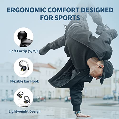 Bluetooth5.2 Headphones HD Calls 120Hrs Playtime Wireless Earbuds with Charging Case Wireless IPX7 Waterproof Ear Buds Touch Control Over-Ear Earphones with Earhooks for Sports/Running/Work/Gaming