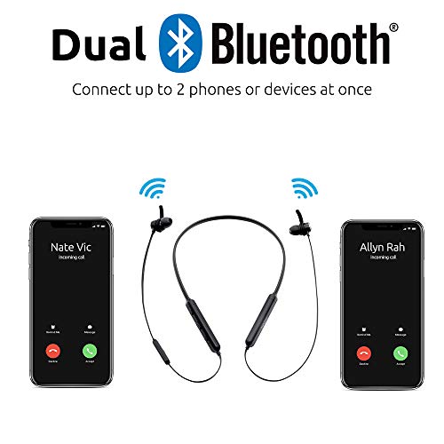 NVX NekTek2 Behind-The-Neck Bluetooth Wireless Headphones - 10 Hour Playback Time - ComfortMax Memory Foam Tips - Fast 40 Minute Charge Time - Built-in Microphone