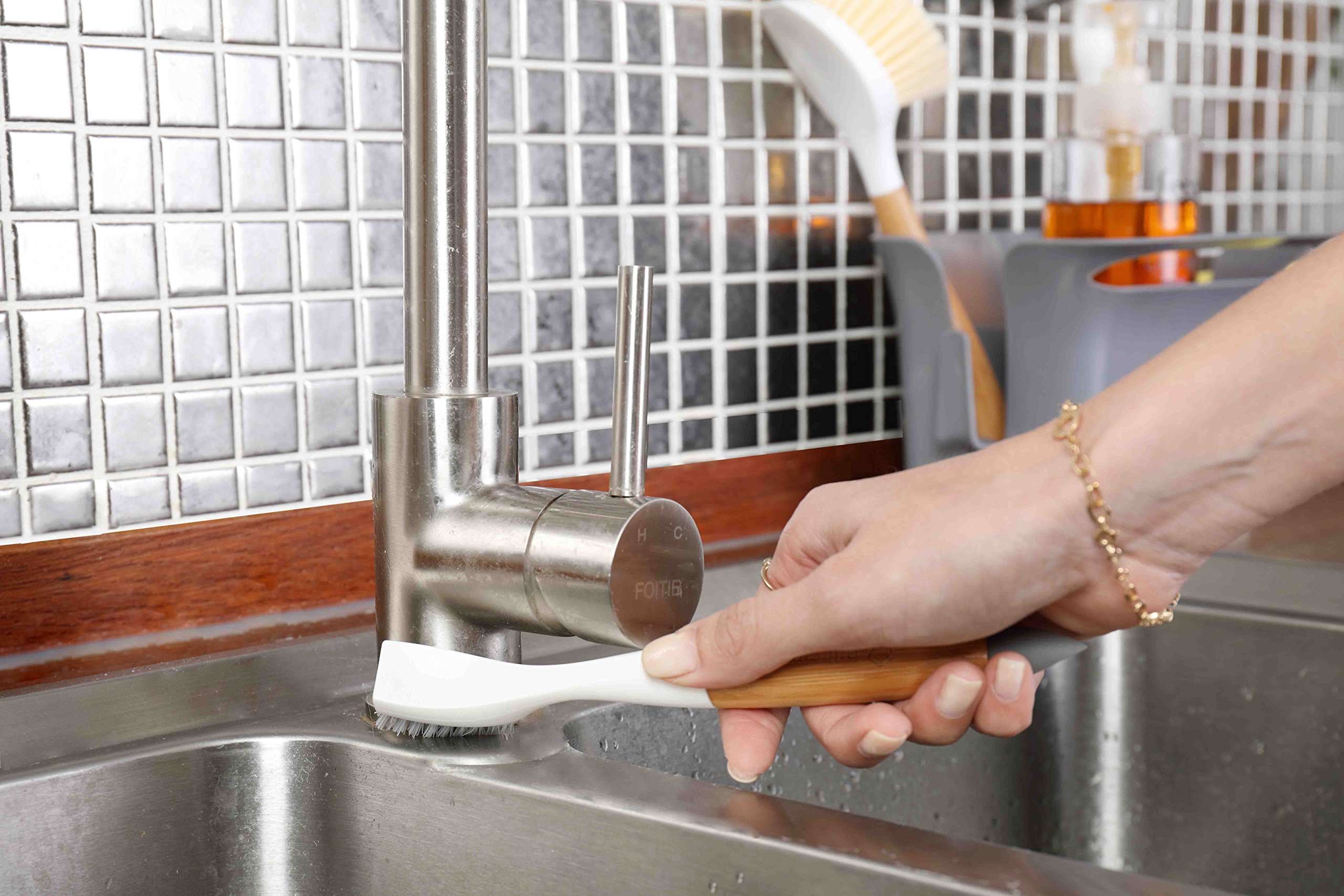 Full Circle and Brush Set, White Tiny Team Mini Dustpan and Micro Manager Home & Kitchen Detail Cleaning Brush, White