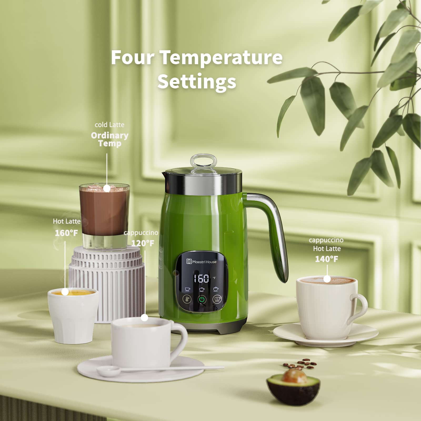 Maestri House Milk Frother, Variable Temp and Froth Thickness Milk Frother and Steamer, 14.1OZ/400ML Smart Touch Control Foam Maker, Memory Function for Latte, Warm Milk, Hot Chocolate