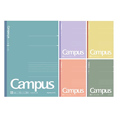 KOKUYO Composition Notebooks, 5 Pack Campus Semi-B5 Comp Book with Dot B 6mm Ruled, 30 Sheets, School Lined Notebook in Baked Colors, Journal Notebook for Women Work Study Note Taking (NO-3CBTN-L35X5)
