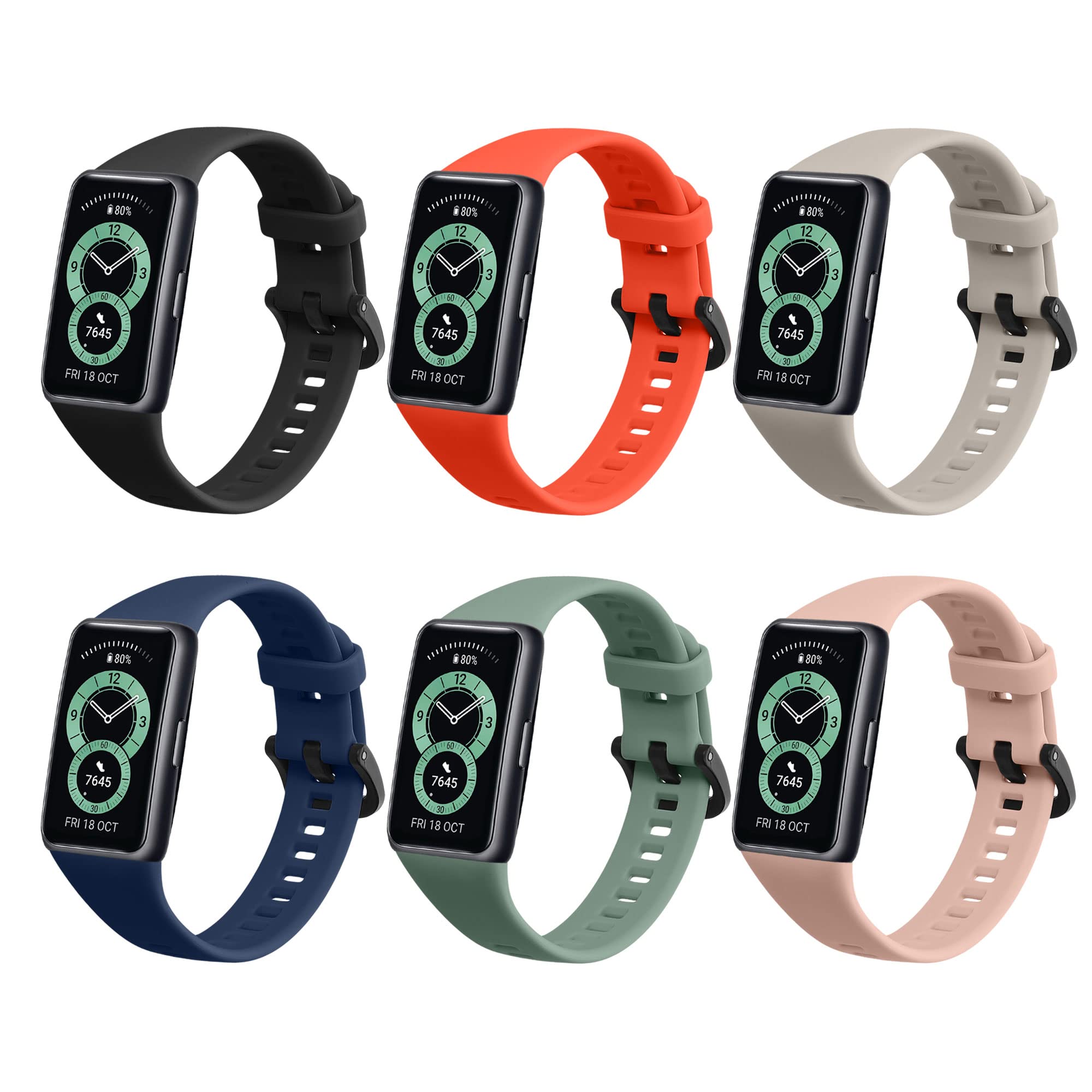 kwmobile Strap Set compatible with Huawei Band 6 & 6 Pro/Honor Band 7 & 6 Straps - 6x TPU Silicone Replacement Wristband - Multicolor
