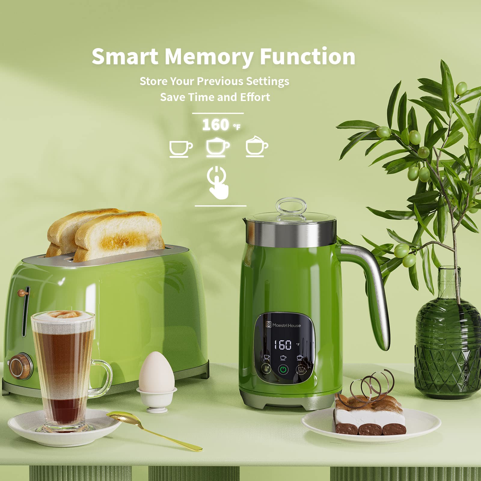 Maestri House Milk Frother, Variable Temp and Froth Thickness Milk Frother and Steamer, 14.1OZ/400ML Smart Touch Control Foam Maker, Memory Function for Latte, Warm Milk, Hot Chocolate