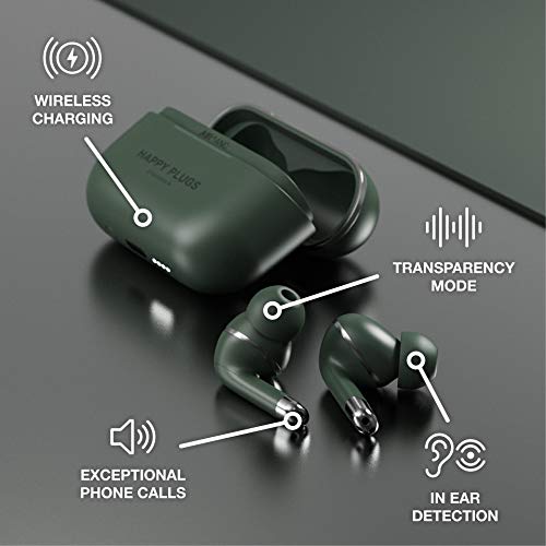 Happy Plugs Air 1 ANC β Premium Quality True Wireless Bluetooth Earbuds β Charging Case & Built-in Microphones β Excellent Active Noise Cancelling β 38 Hours Battery Life - Green