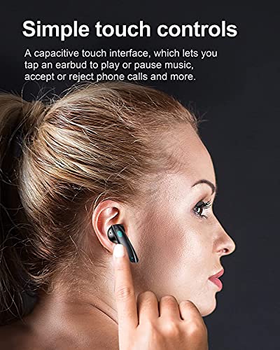 True Wireless Stereo Bluetooth Earbuds with Charging Case, Bluetooth 5.0 in-Ear Stereo Headphones, Built-in Mic, Premium Sound Earphones, Deep Bass, HiFi Audio, Sports Black