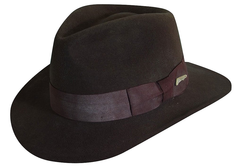 Indiana Jones Men's Crushable Wool Felt Fedora Hat, Brown, Large